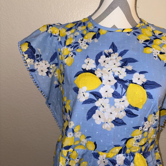Ann Taylor | Dresses | Nwt Ann Taylor Blue Yellow Lemon Swiss Dot ...